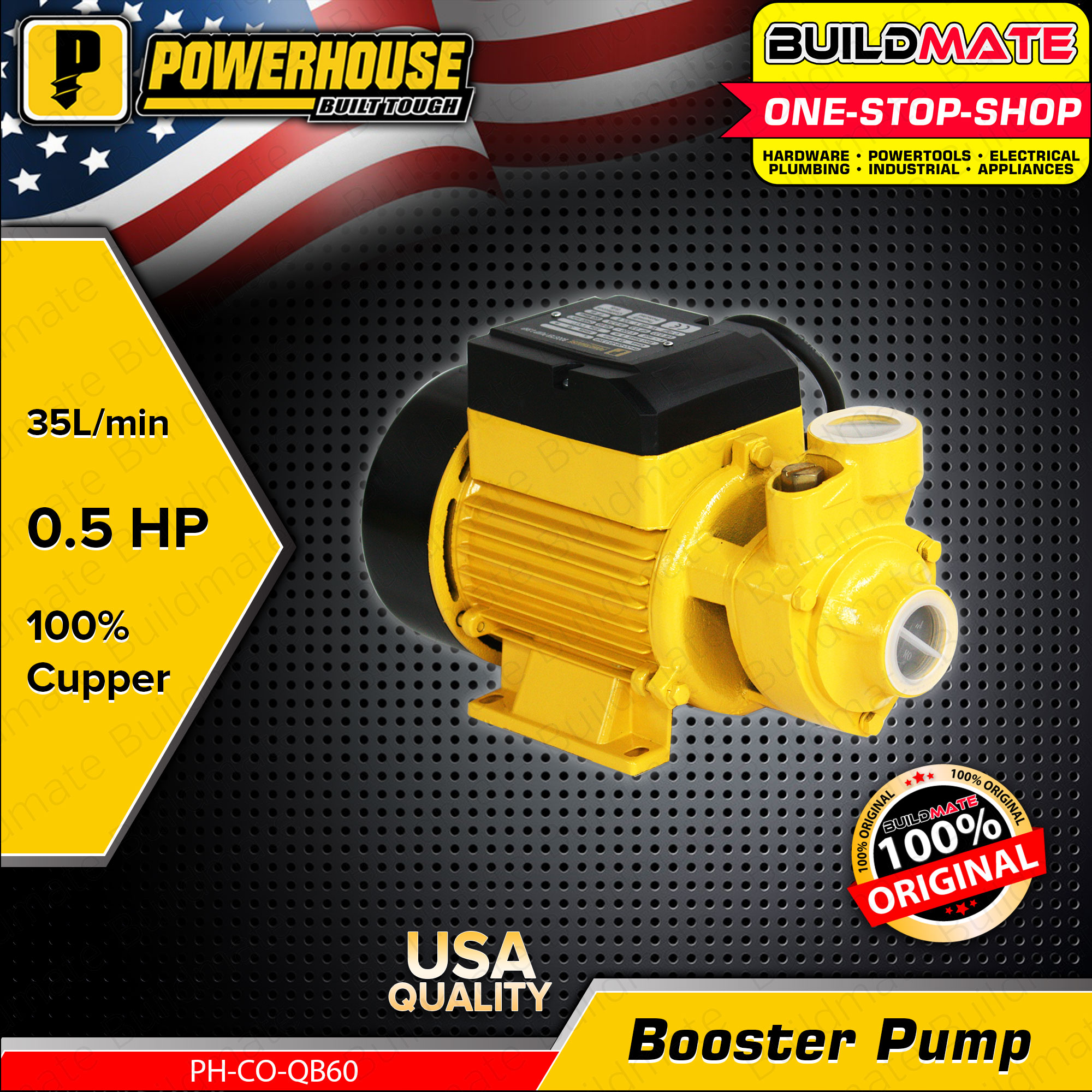 POWERHOUSE Booster Pump 0.5HP 100% Copper PH-CO-QB60 BUILDMATE - PHMB | Lazada PH