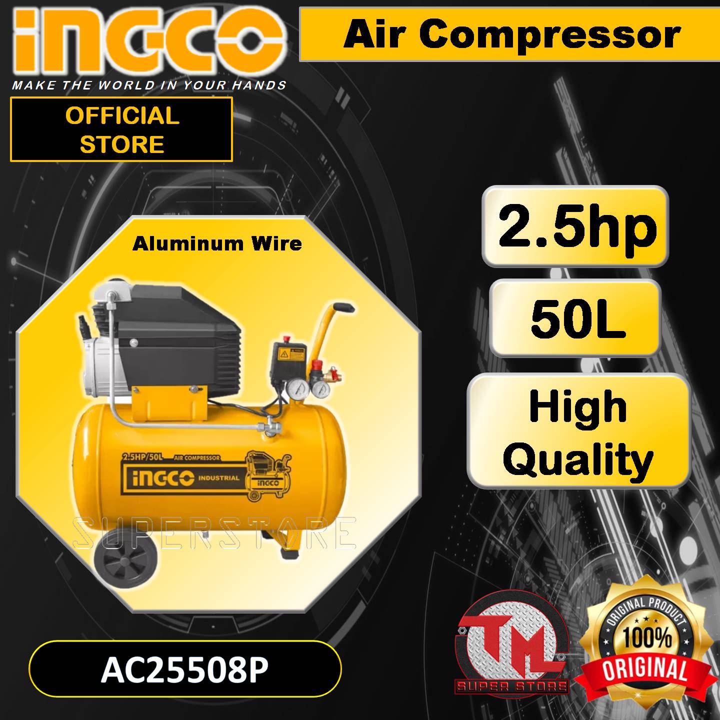 INGCO Air Compressor 2.5HP x 50L AC25508P • Tm ss | Lazada PH