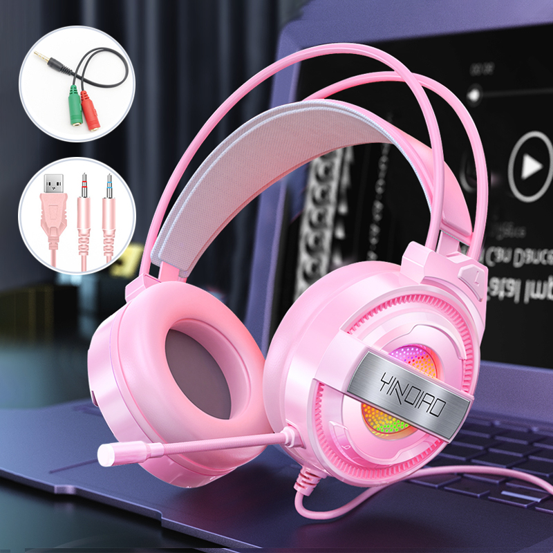 Pink Headphones with Mic and Noise cancellation Cute Gaming Headset ...