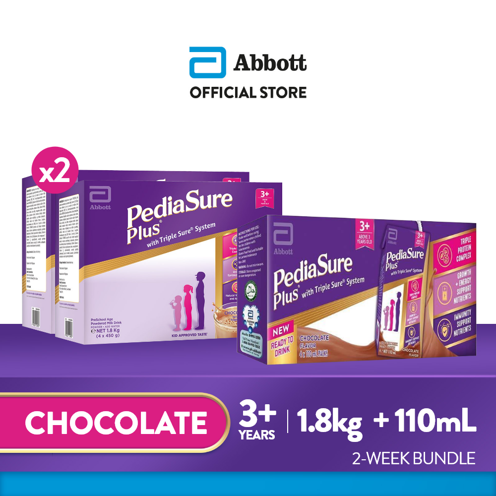 Pediasure Plus Chocolate 1.8KG Bundle of 2 + Pediasure Plus Choco Ready ...