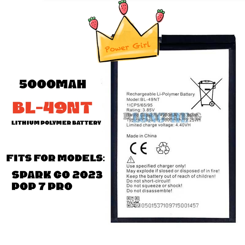 Lithium mobile phone battery BL-49NT for tecno Spark GO 2023\ POP 7 PRO ...