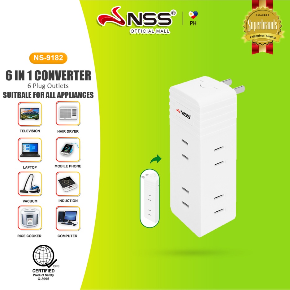 NSS 6 in 1 Extension Adaptor Socket Outlet Power Adapter Children ...