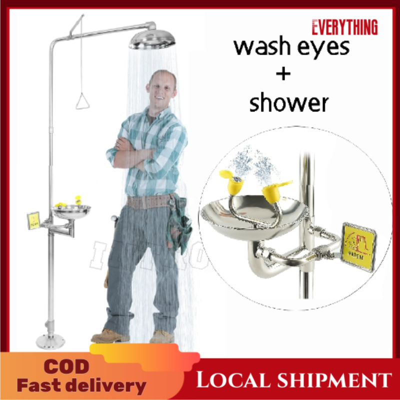 304 Stainless Steel Composite Emergency Shower Eyewash Vertical Double ...