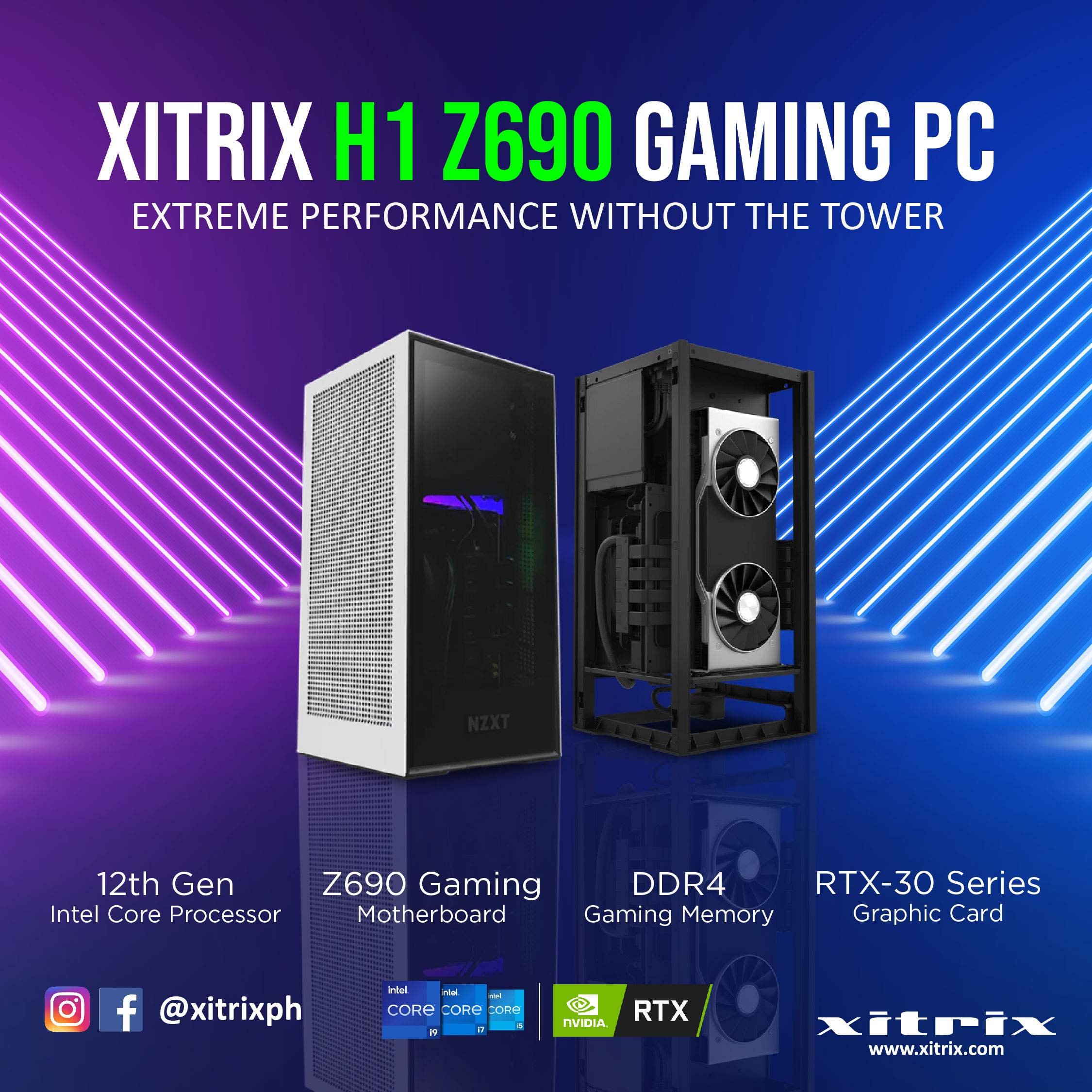 Xitrix H1-Z690 DDR4 ITX Gaming PC ( Up to 12th Gen Core i9 Processor, RTX30 GPU; Z690 Gaming ...