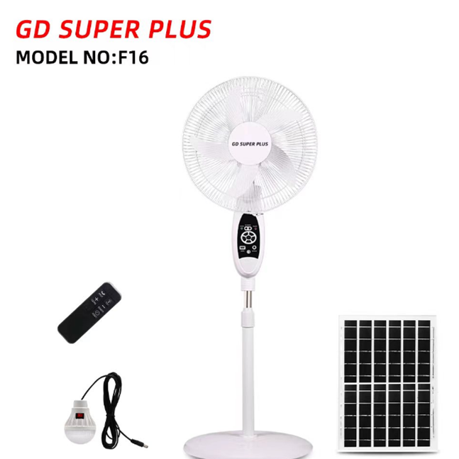 16 Inches Rechargeable Solar Fan Stand Fan Oscillating Fan with LED ...