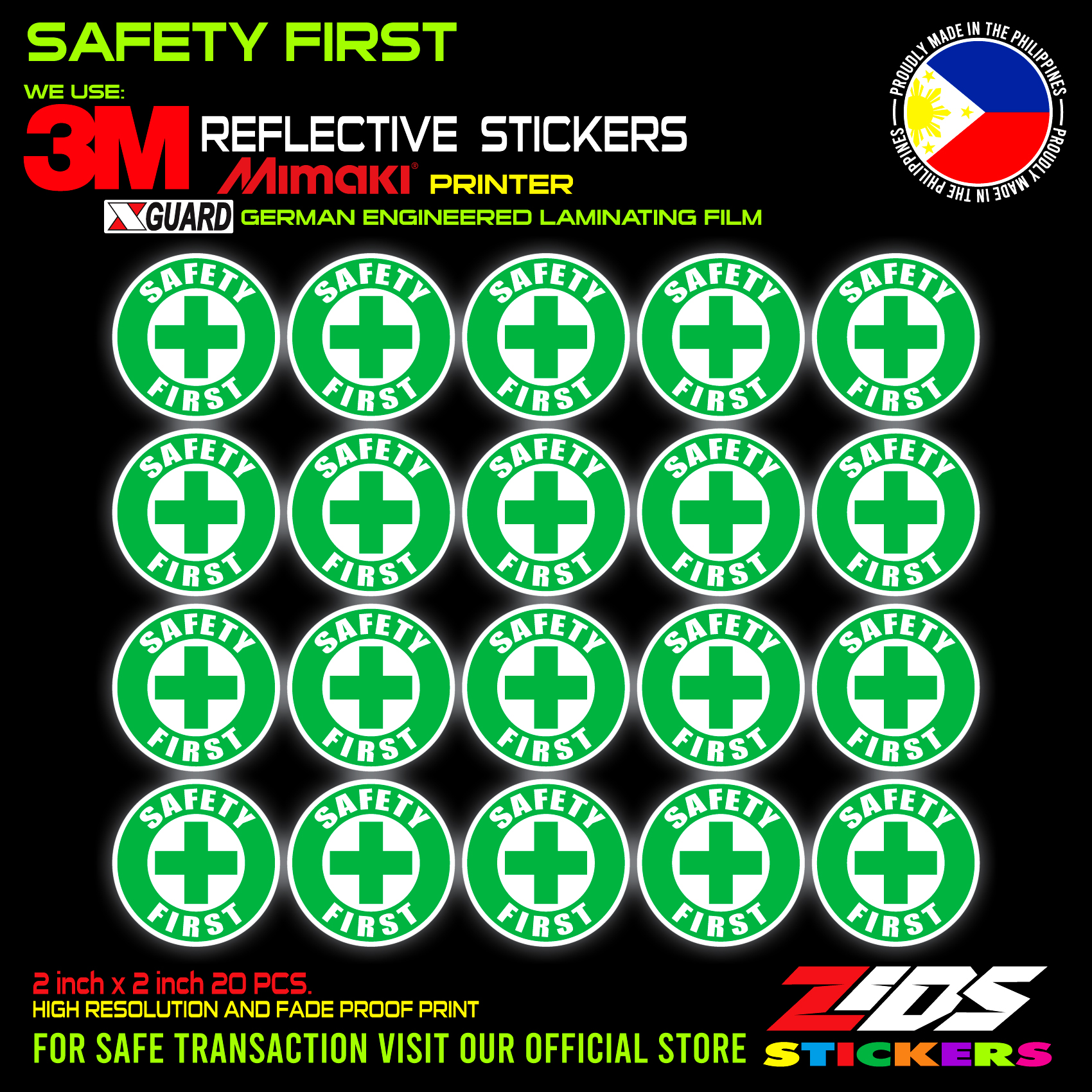 safety first logo 3M reflective stickers for car, motorcycle, safety ...