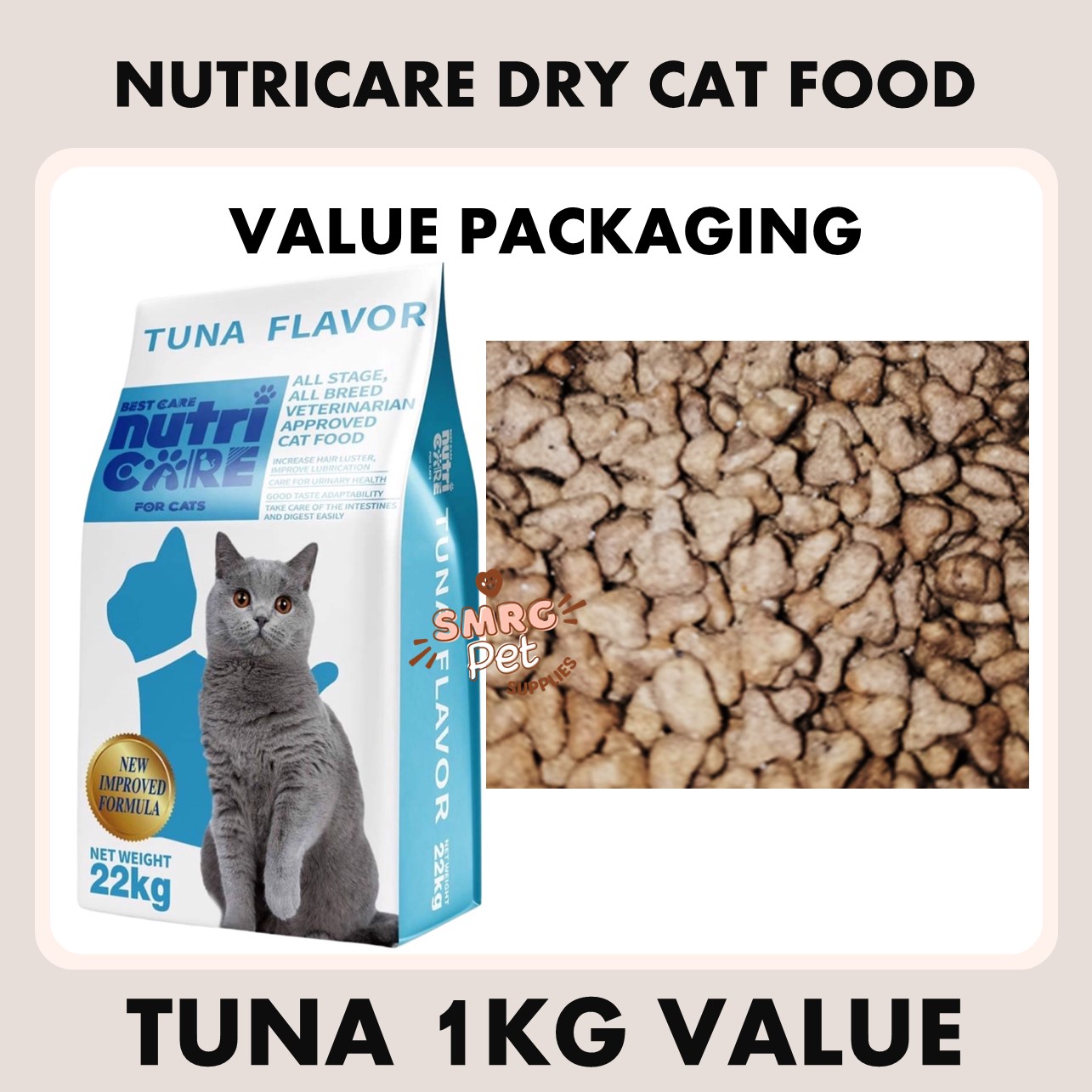 Nutricare Dry Cat Food 1kg Value Packaging/22kg Original Packaging Tuna ...