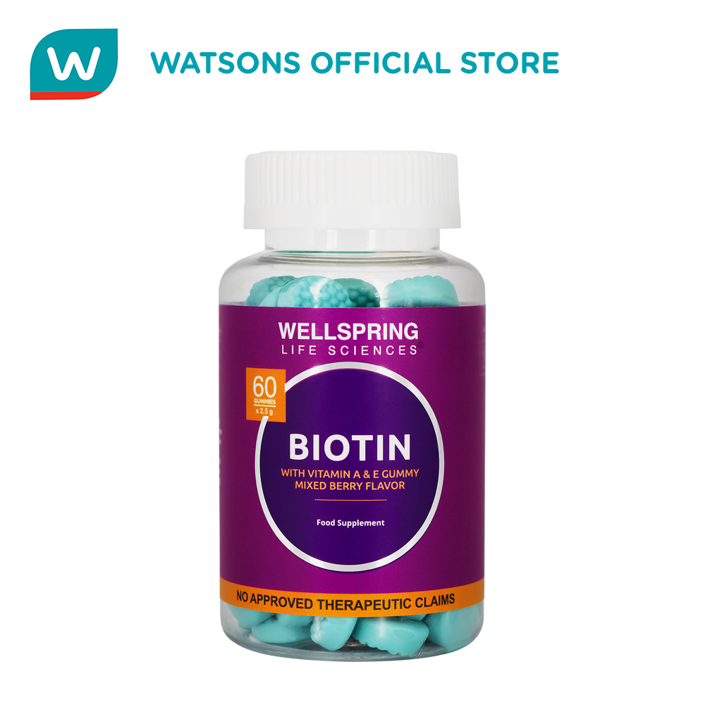 WELLSPRING Biotin for Hair Skin & Nail Growth Vitamin Gummies 60 ...