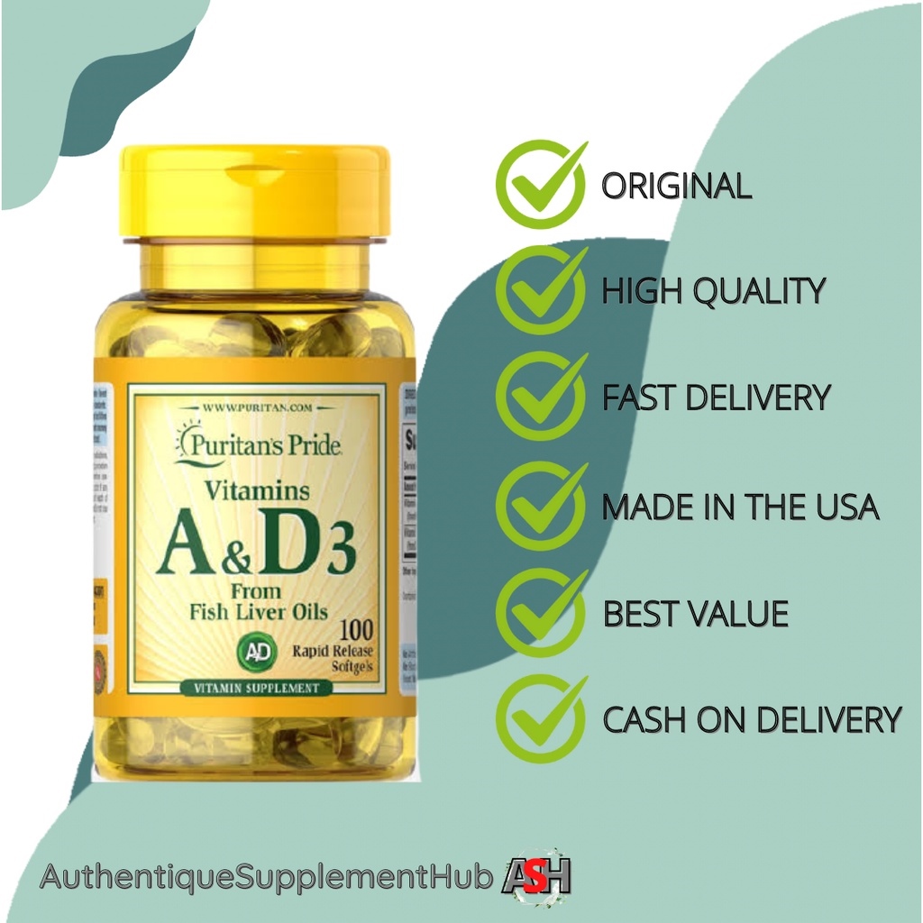 Puritan's Pride Vitamins A D3 From Fish Liver Oil 100 Rapid Release ...