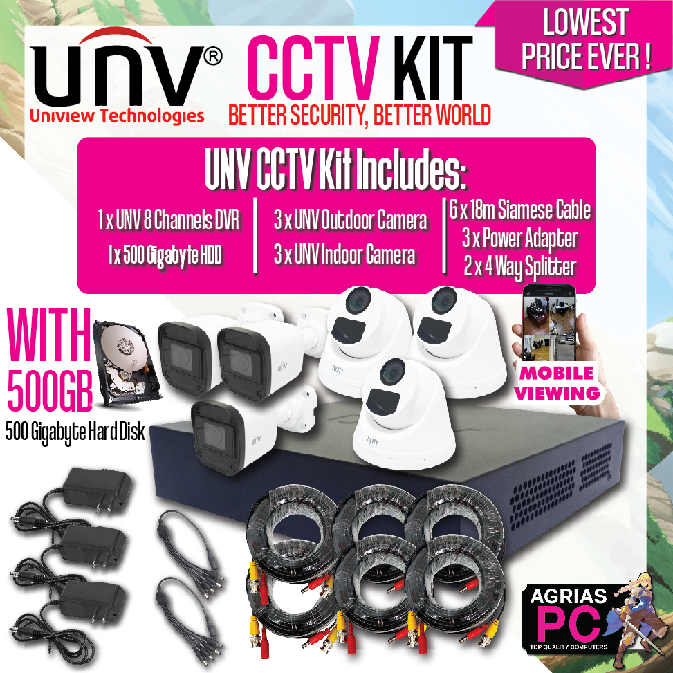 UNV CCTV KIT Complete Set / 6 CAMERAS / BRAND NEW DVR 8 Channel / WITH HARD DISK OPTION / CABLES ...