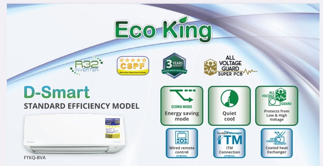 1HP DAIKIN D-SMART SERIES FTKQ25BVA/RKQ25BVA Split Type Wall Mounted ...