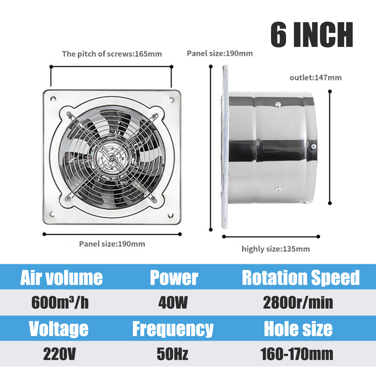 Stainless Steel Exhaust Fan Ventilation 6/12 inch Exhaust Fan Heavy ...