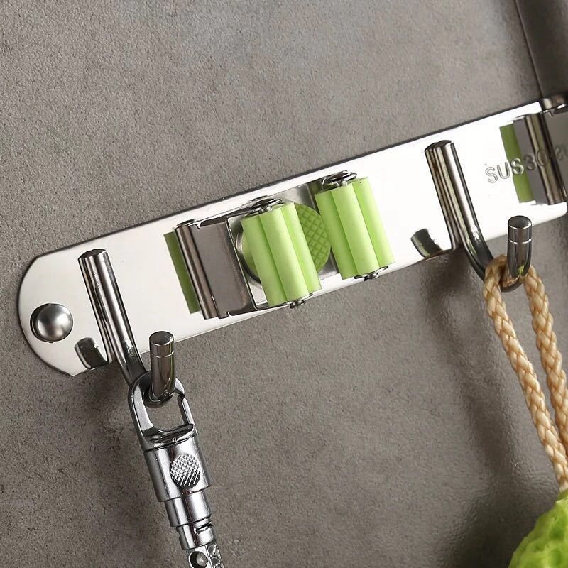 304 Stainless Steel Mop Holder Shower Hook Wall Hanging Rack Punching ...
