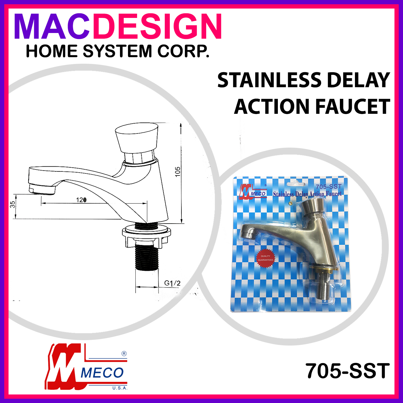 MECO 705 SST LAVATORY BASIN DELAY ACTION FAUCET (COUNTER TYPE ...