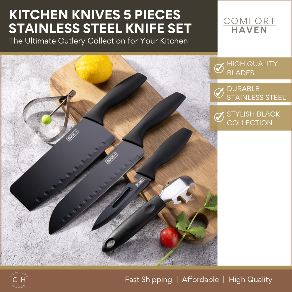 Comfort Haven Kitchen Knives 5 Pieces Stainless Steel Knife Set The ...