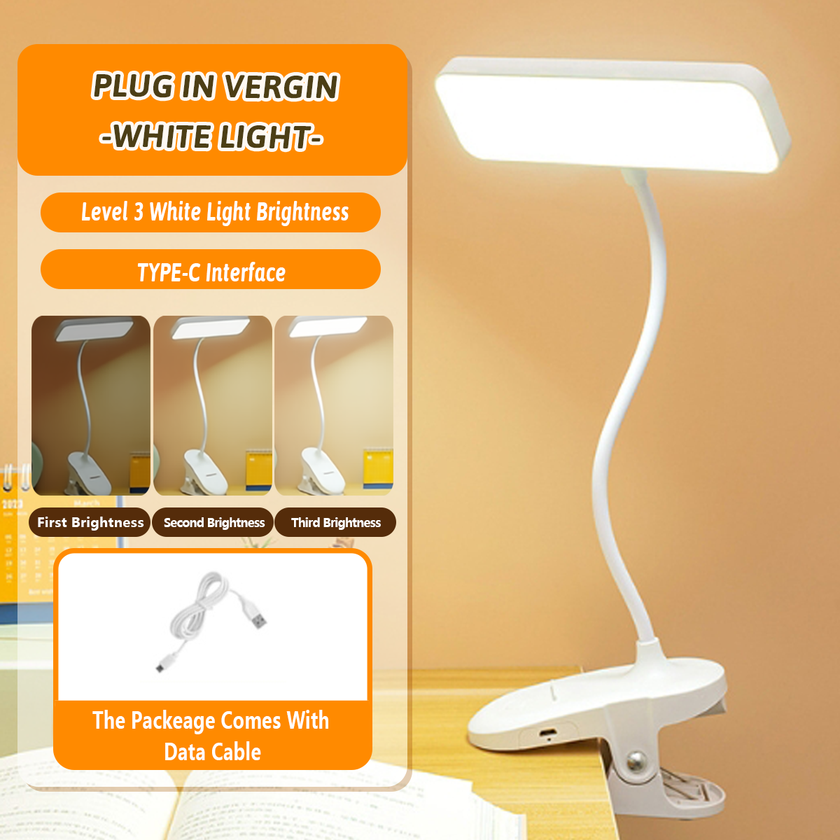 LED Clamp Study Light USB Flexible Rechargeable Desk Lamp Touch Switch ...