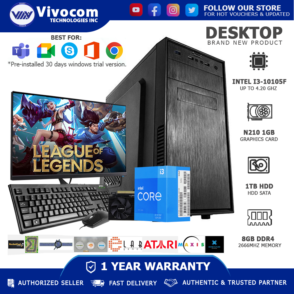 Intel Core i3-10105F Processor/H410M Motherboard/8GB DDR4 2666mhz /1TB HDD/N210 1GB VC /18.5 LED ...