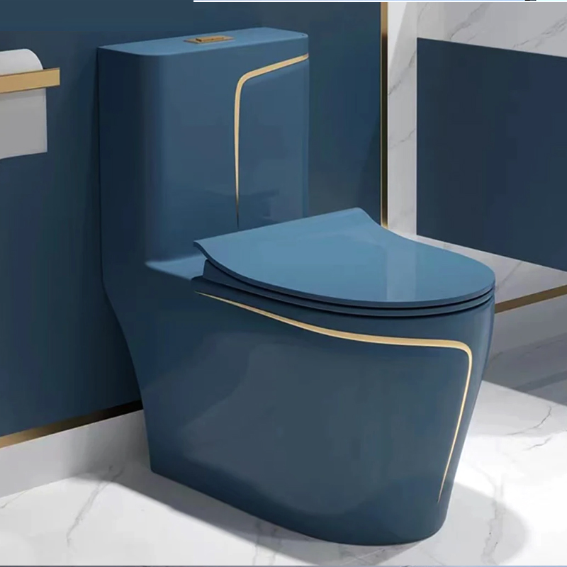 Luxury Blue Toilet with an Elegant Gold Stripes / Water Saving toilet ...