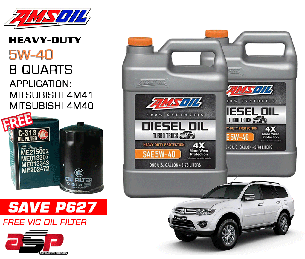 AMSOIL Heavy-Duty Synthetic Diesel Engine Oil 5W-40 8 Quarts Change Oil ...