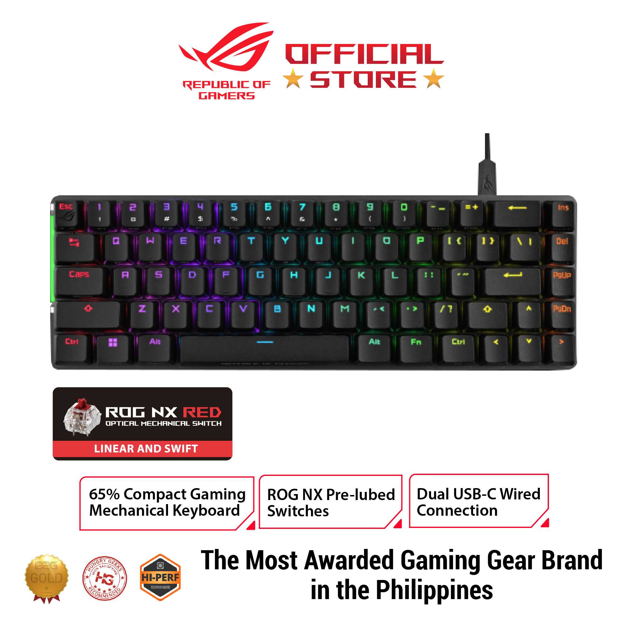 ASUS ROG Falchion Ace 65% RGB Compact Gaming Mechanical Keyboard, Lubed ...