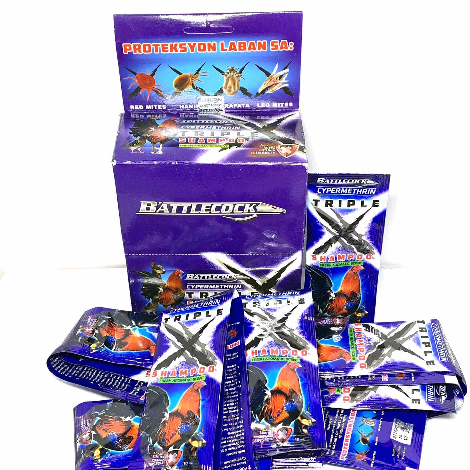 [FCR AGRIVET] 36pcs BATTLECOCK Triple X Shampoo 10ml for Gamefowl ...