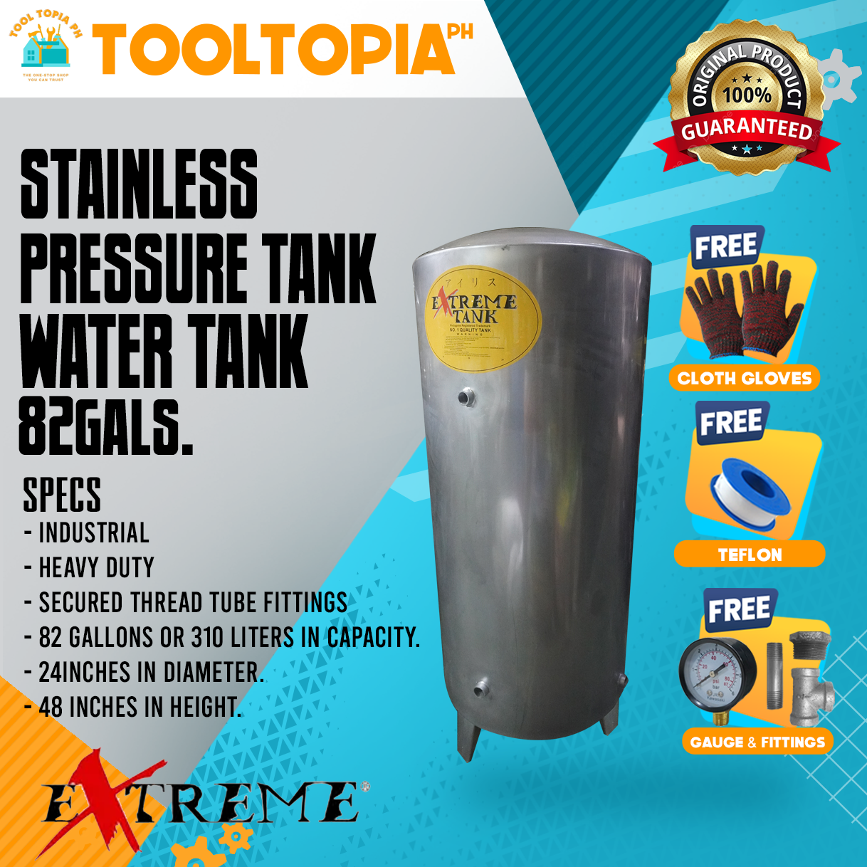 EXTREME NEW Stainless Pressure Tank Water Tank 82gals High Quality With ...