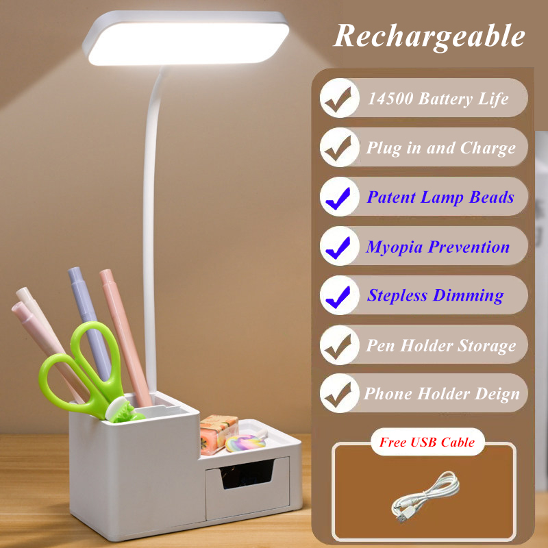Drawer Desk Lamp LED Table Lamp Pen Holder Study Lamp Reading Lampshade ...