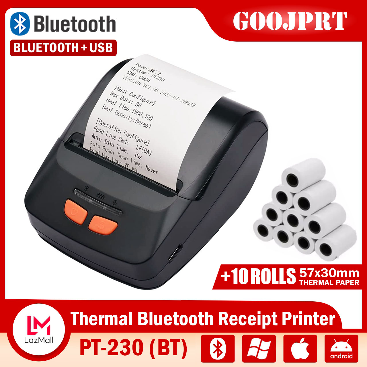 Goojprt PT-230 Portable Bluetooth Thermal Printer Handheld 58mm Receipt ...