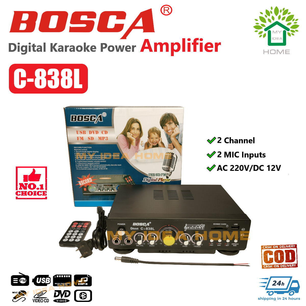 BOSCA Digital Player Bluetooth Amplifier USB/SD/TF/FM Hi-Fi Stereo ...