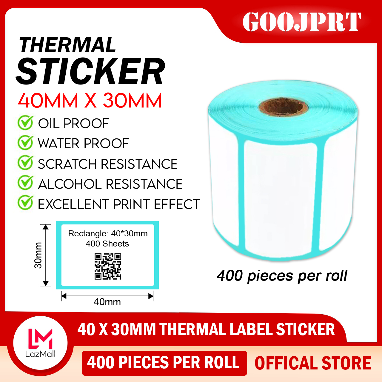 GOOJPRT 40x30mm Thermal Label Adhesive Sticker Paper 40mm X 30mm ...