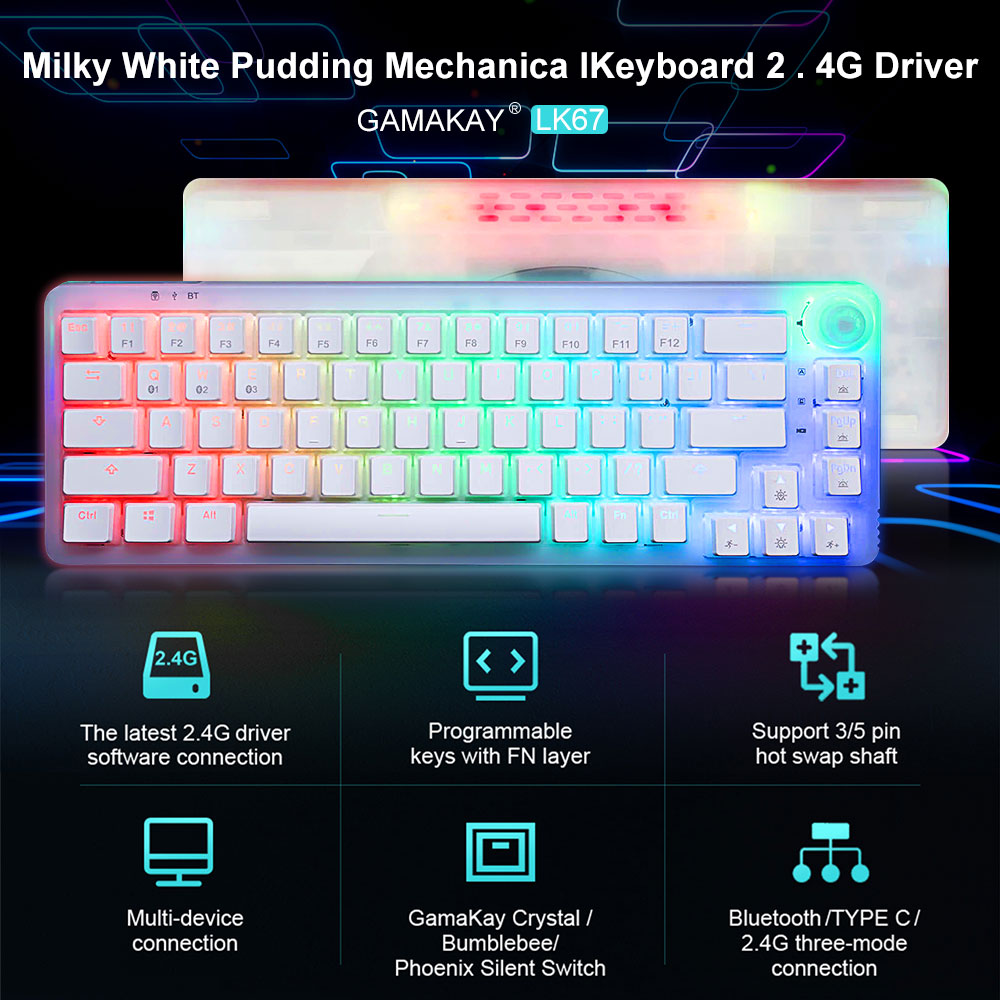 GamaKay LK67 Wireless Mechanical Keyboard 67 Keys RGB Gateron Switch ...
