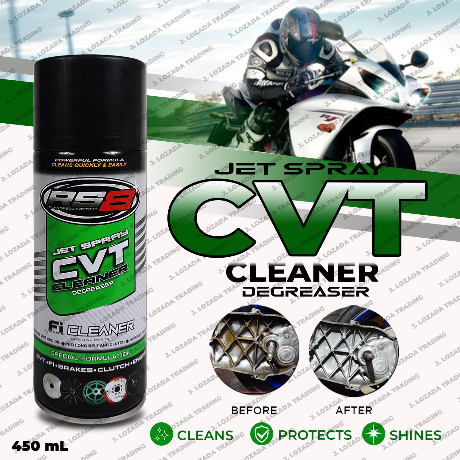RS8 JET SPRAY CVT CLEANER DEGREASER 450 ML -Engine Clean, Scooter parts ...
