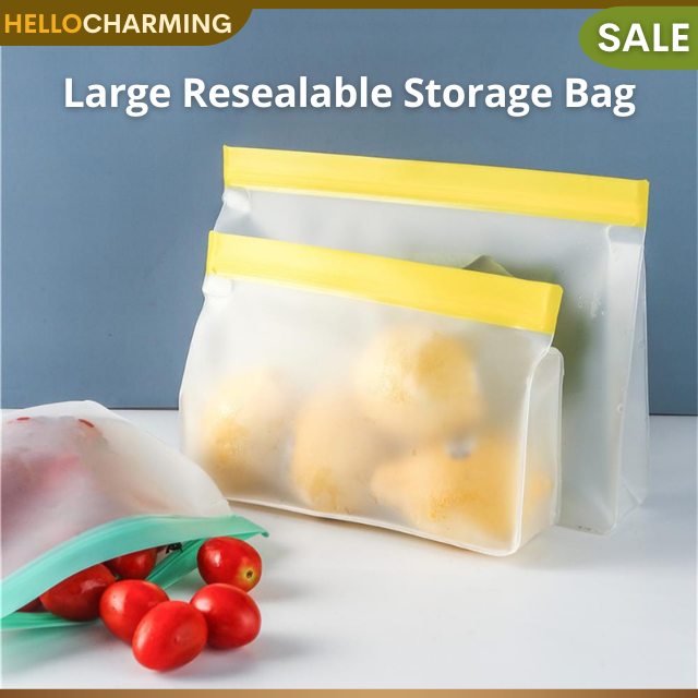 HELLO CHARMING Resealable Large Food Safe BPA-Free Stand-Up Reusable ...