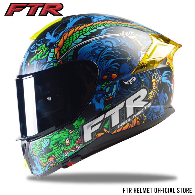 FTR Helmets XR2 Pro - Ninja X Samurai Matte Yellow/Blue Full Face Dual ...