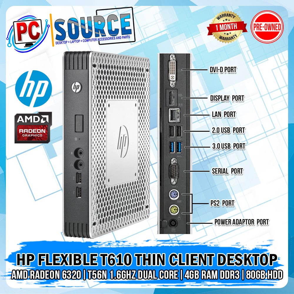 HP Flexible T610 Thin Client Desktop PC | ATI AMD Radeon 6320 1.6gHz ...