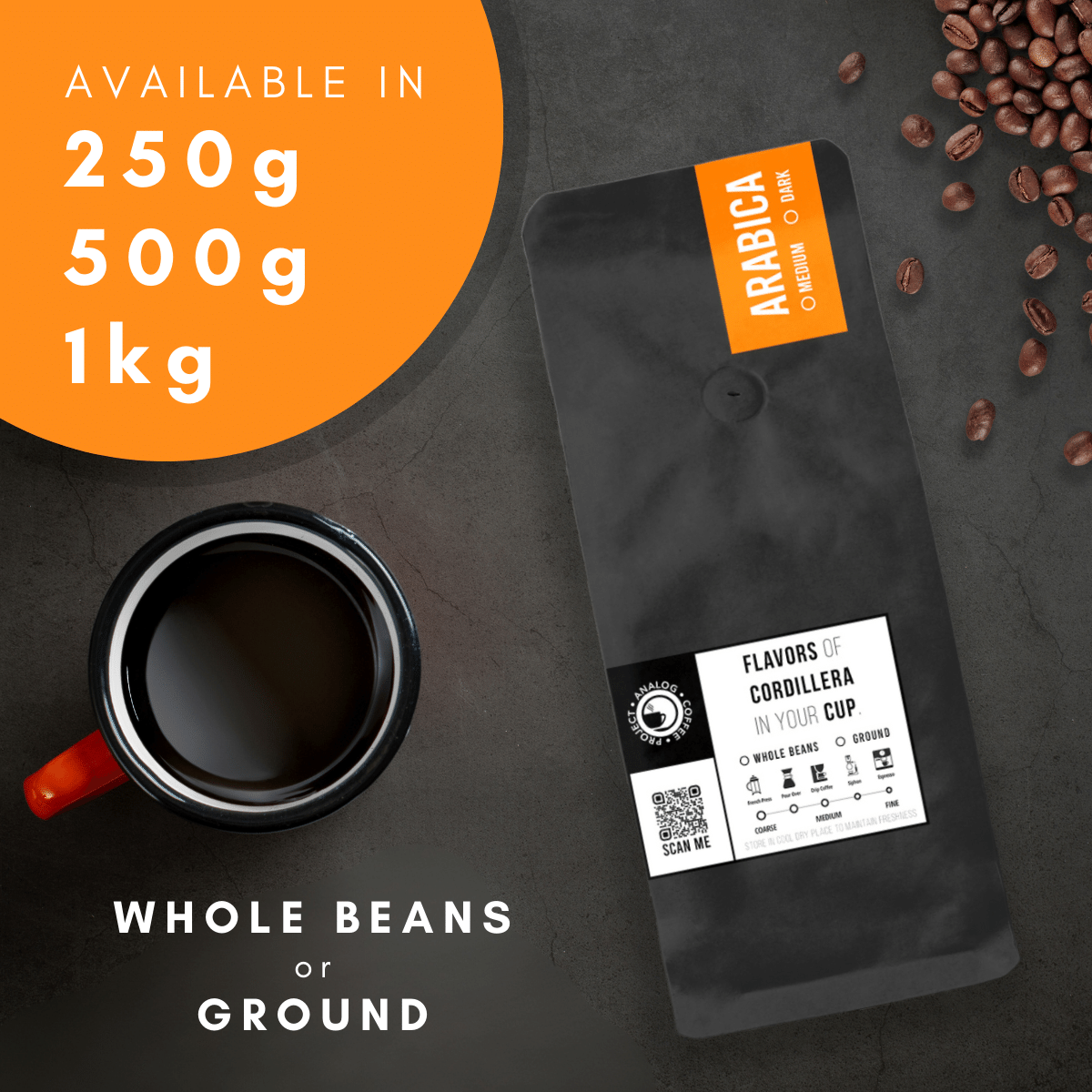 Arabica Blend - Medium Roast - 250g Whole Beans / Ground - Analog ...