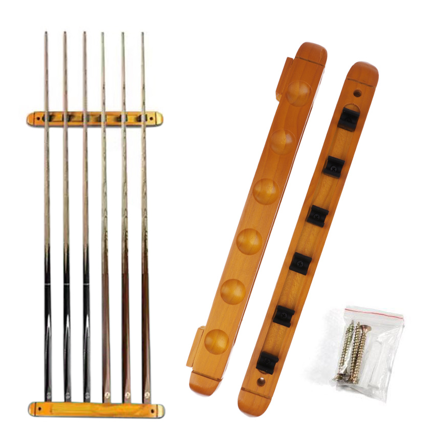Wall Mount 6-Slot Billiards Stand Wooden Storage Table Stick Rack Pool ...