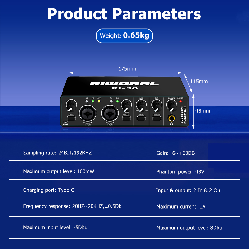 Audio Interface 24Bit/96kHz Used for Pc With XlR / 1/4 Inch Jack 2 ...
