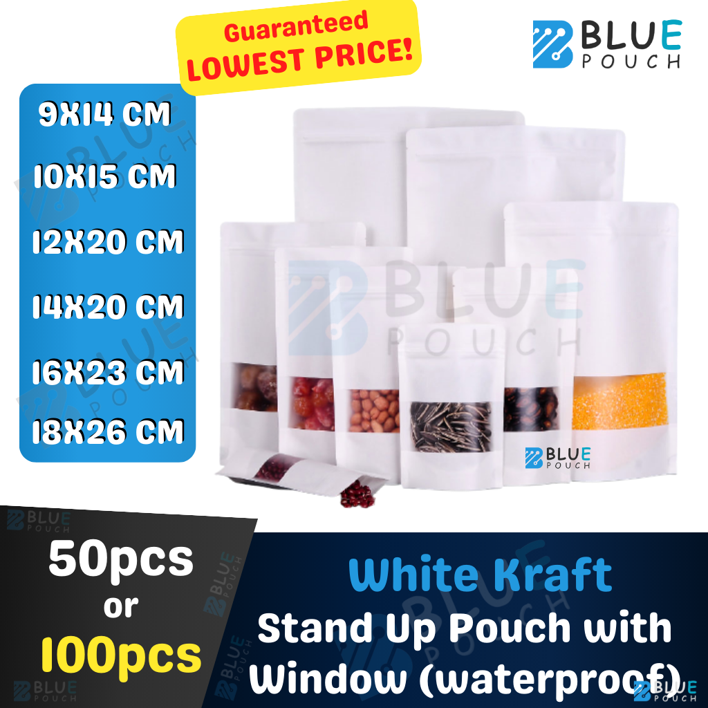 White Kraft Stand Up Pouch with Zip Lock Waterproof - Ziplock Pouch ...