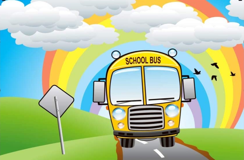 Back To School Photography Backdrop Cartoon School Bus Rainbow Online ...