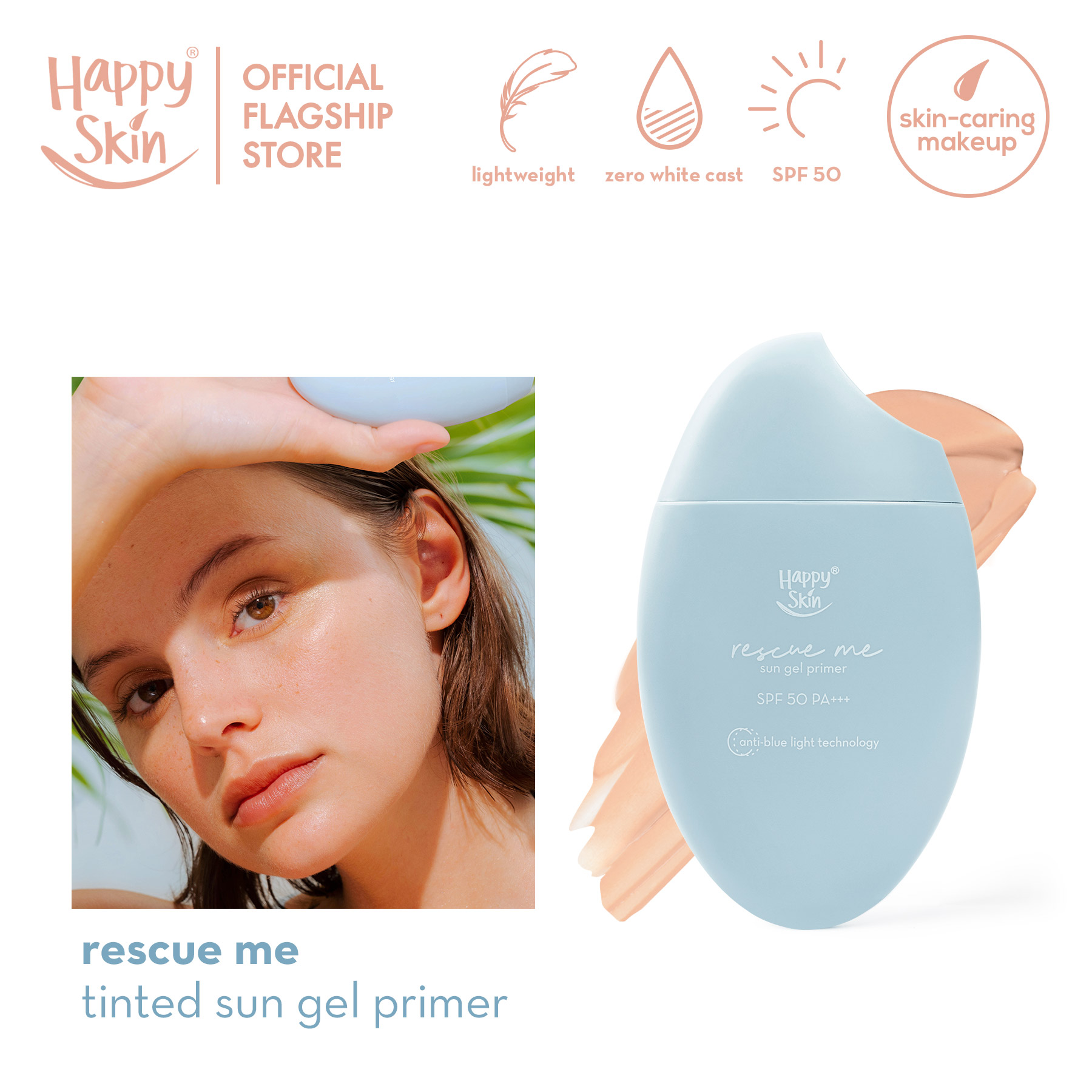 Happy Skin Rescue Me Tinted Sun Gel Primer SPF 50 PA+++ with Anti ...