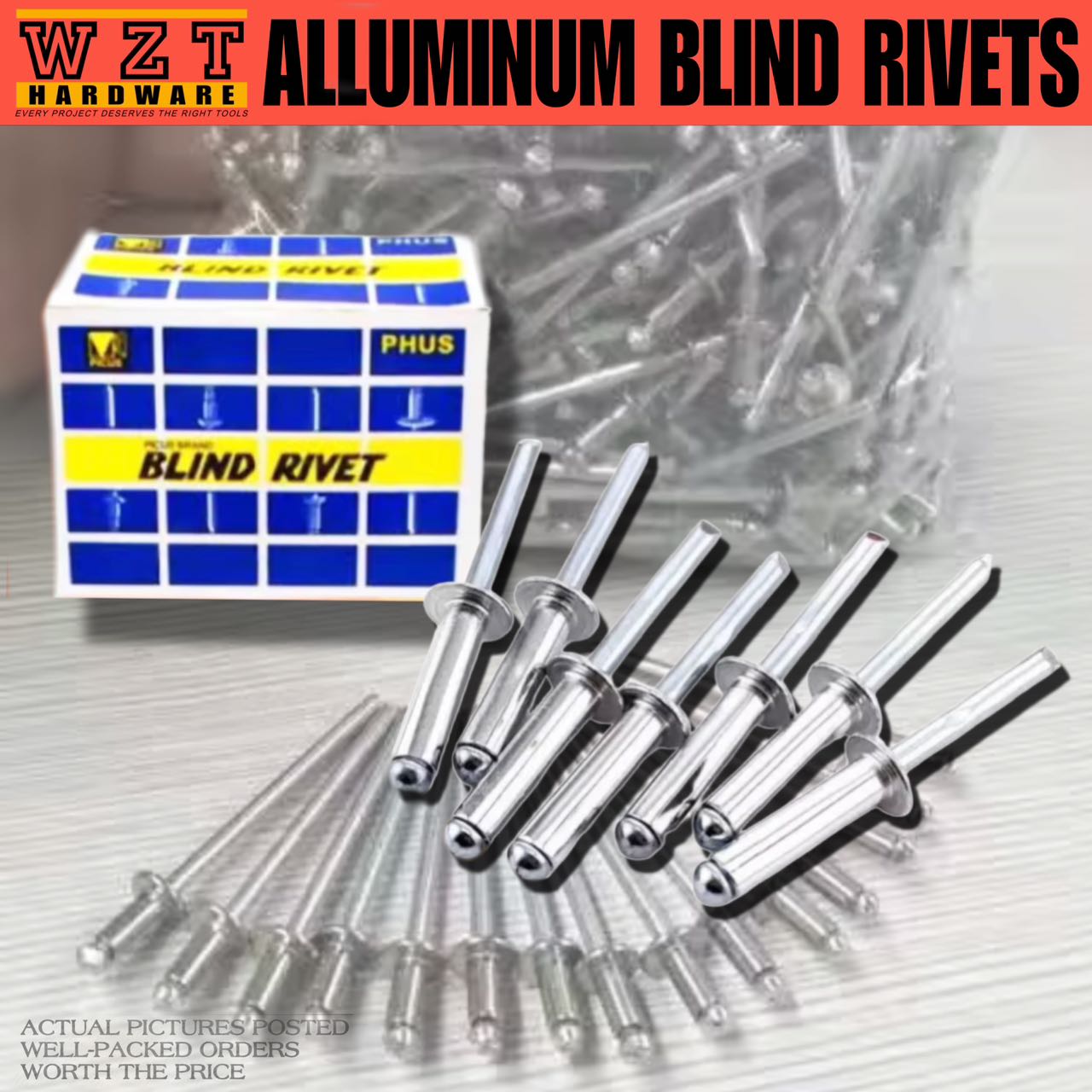 ALUMINUM BLIND RIVET 500/1000 PCS PER BOX (1/8X1/2 - 1/8X3/4 - 5/32X1/2 ...
