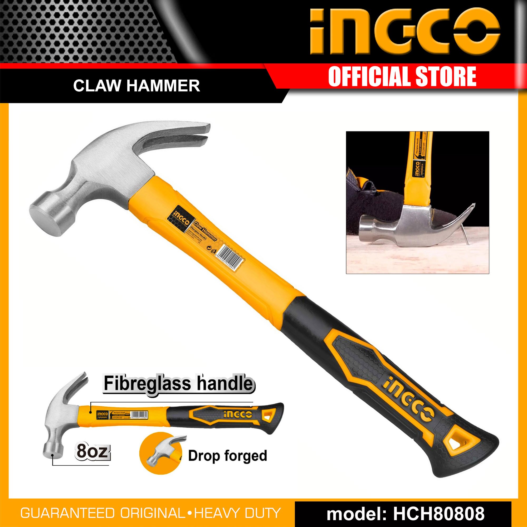 INGCO Claw Hammer Fiberglass Handle 8oz HCH80808 | 16oz HCHS8016 SOLD ...