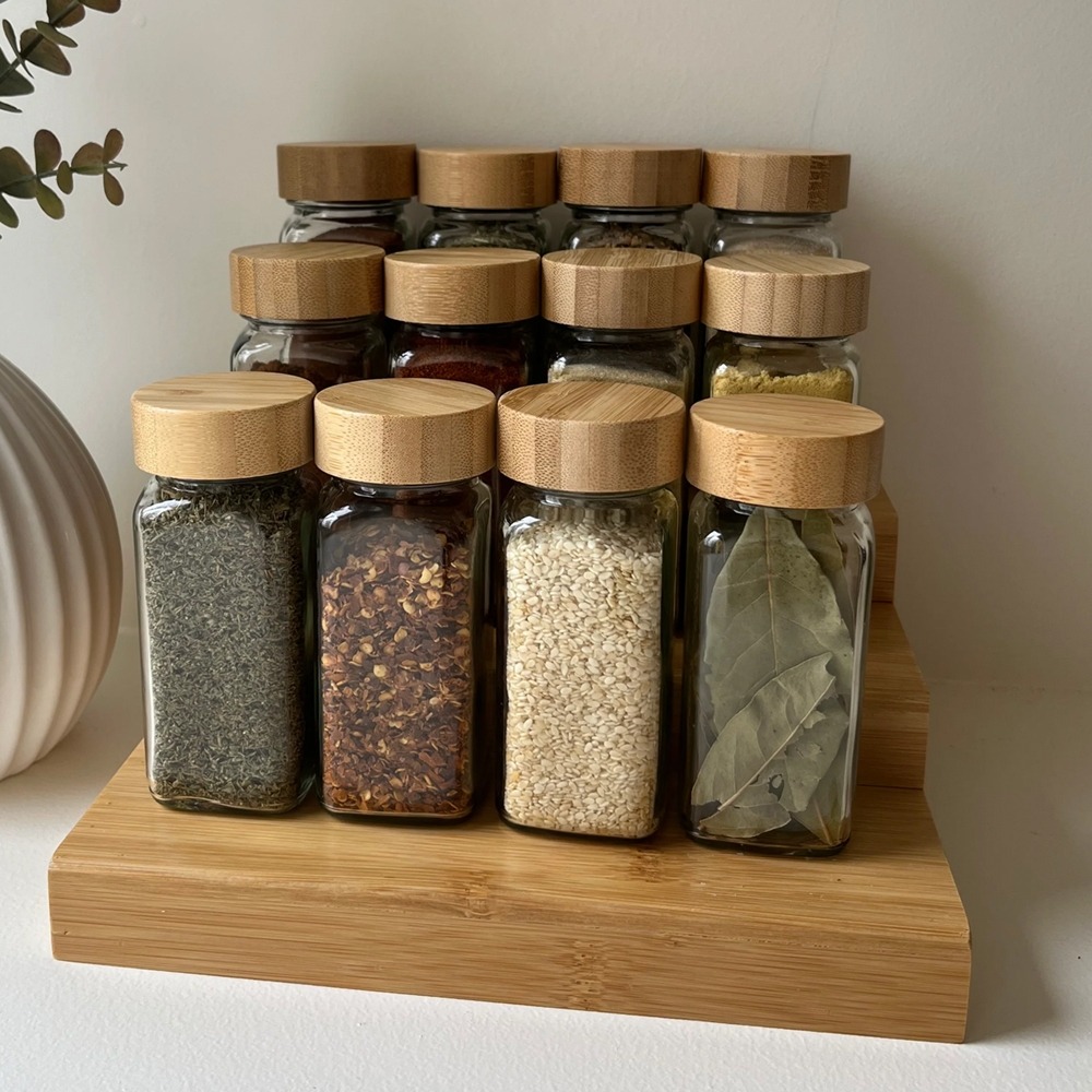 Glass Spice Jars, 4 oz Seasoning Containers with Bamboo Lids, Square ...