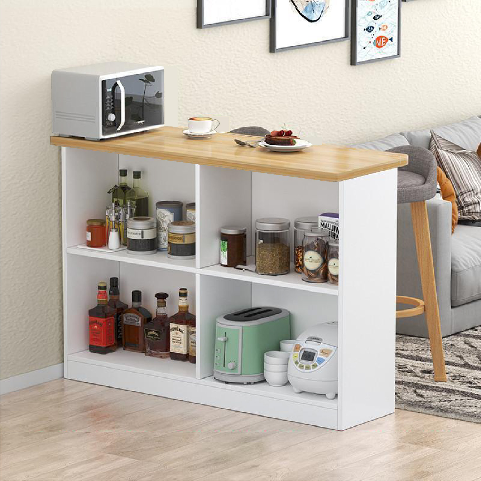 House of EQA Kitchen Table Divider Shelf Kitchen Island Table with four ...