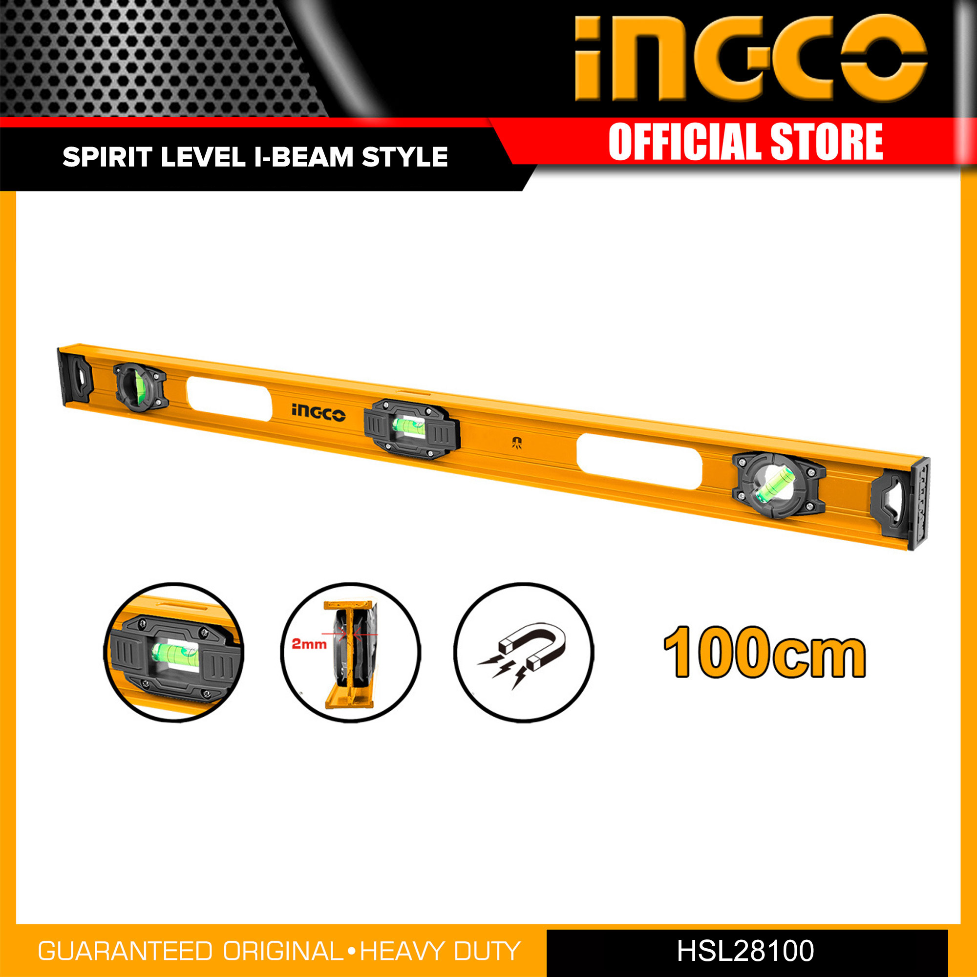 INGCO Spirit Level Leveling Tool 100CM I-Beam Style with 2.0mm ...
