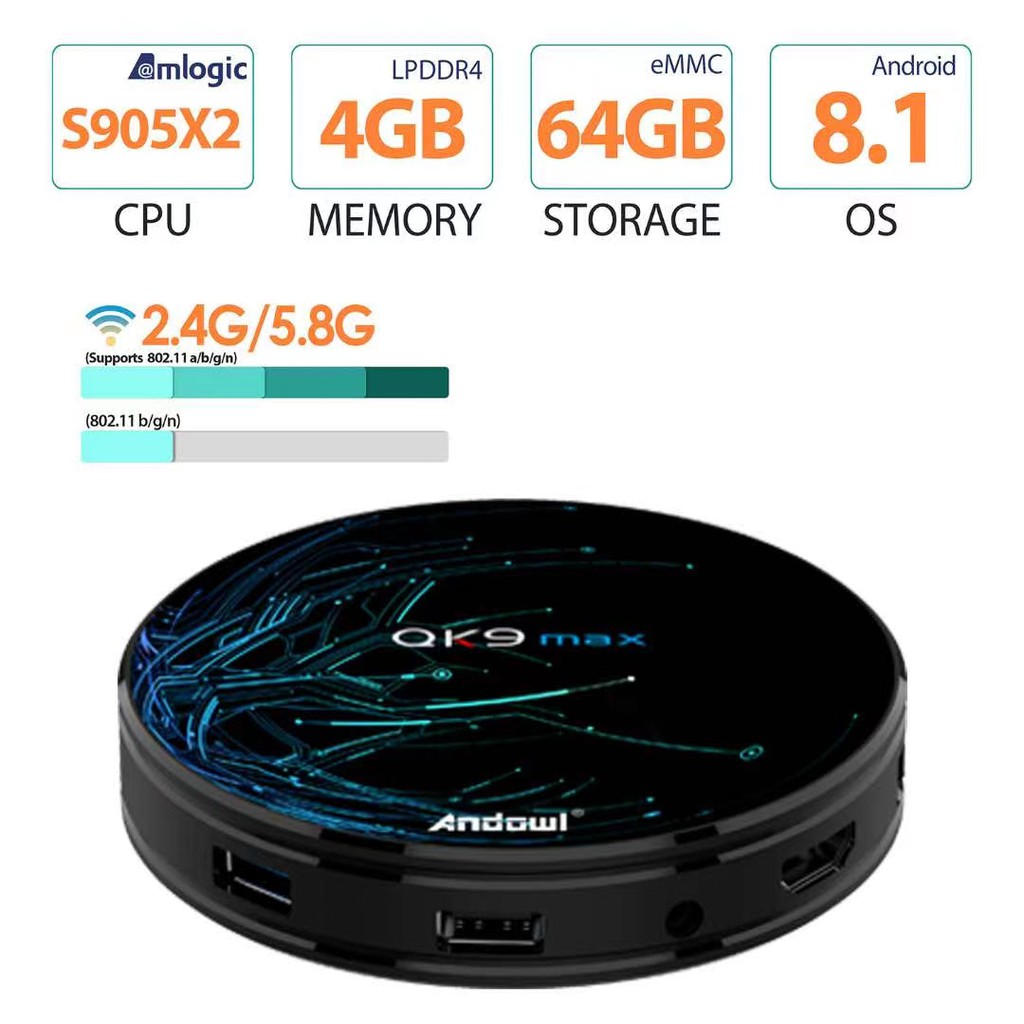 QK9 TV Box Andowl MAX 5G 6K Ultra HD HDMI a ndroid 10 64gb eMMC 4gb ...