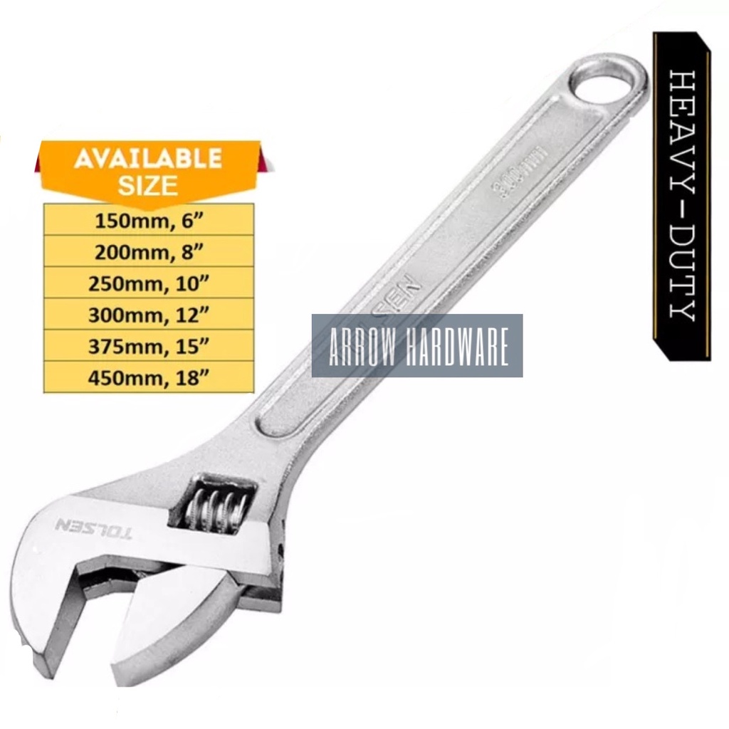 Heavy Duty Adjustable Wrench (6" | 8" | 10" | 12" | 15" | 18") Cr-V ...