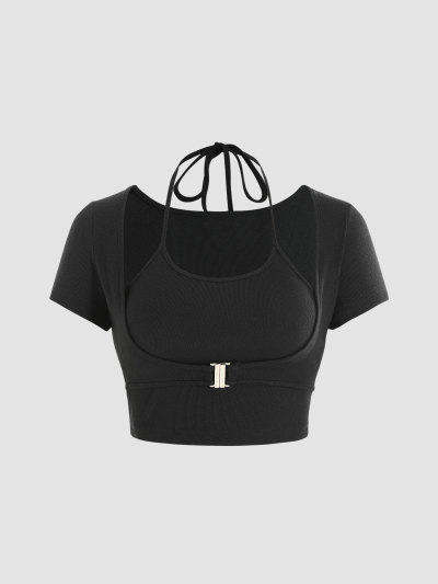 Cider Solid Rib Buckle Halter Top | Lazada PH