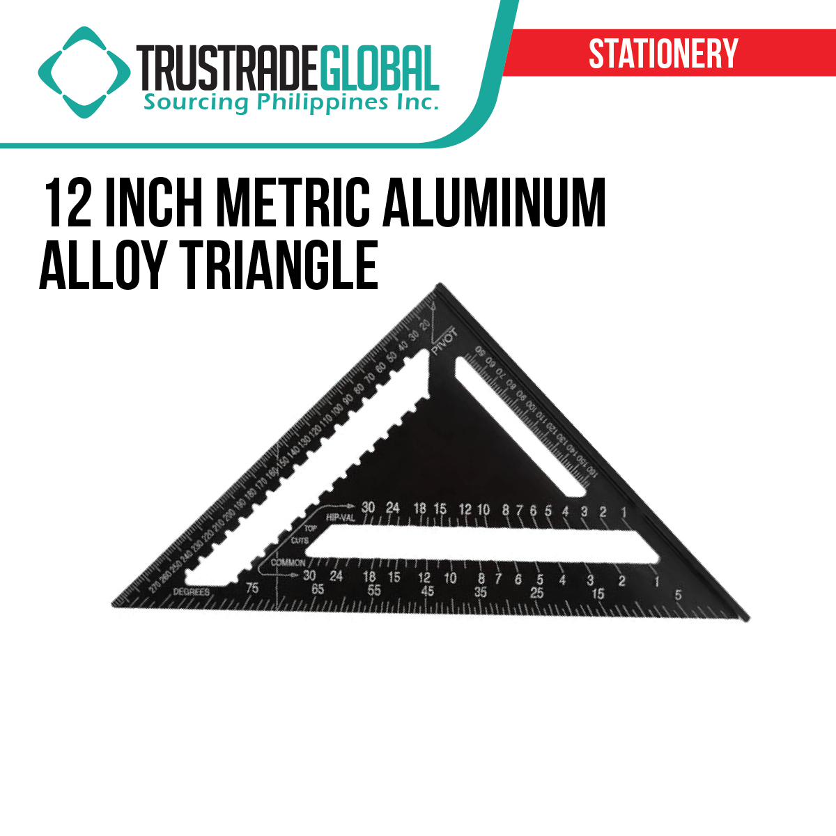 12 inch Metric Aluminum Alloy Triangle Angle Ruler Protractor Swanson ...
